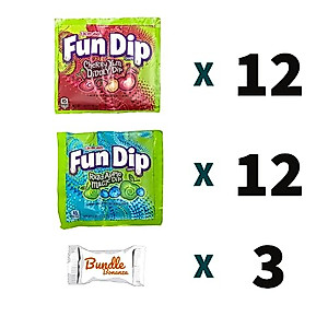 FUN DIP (24 Pack) RazzApple Magic & Cherry Yum Diddly Dip Flavors W/Bundle Bonanza Candy