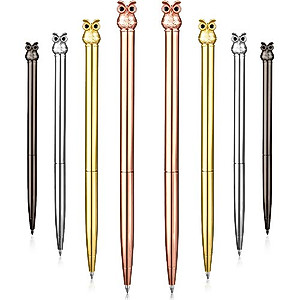 8 Pieces Owl Metal Ballpoint Pens, School Stationery Office Supplies, Cute Easter Supplies, Black Ink (4 Colors)