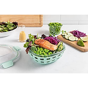 Ello DuraGlass Food Storage Glass Lunch Bowl Container - Meal Prep Container with Silicone Sleeve and Airtight Lid, 5 Cup, Teal