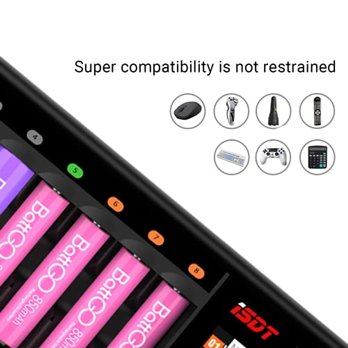 ISDT LCD Display Universal Battery Charger N8 8-Slot Speedy Smart Battery Fast Charger for Rechargeable Batteries AA AAA Li-lon LiHv Ni-MH Ni-Cd Nizn LiFePO4
