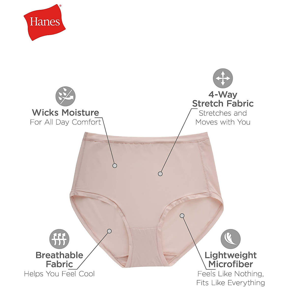 Hanes Women's Super Stretch Underwear Pack, Comfort Flex Fit, Bikini or Thong Panties, 6-Pack, Assorted Modern Brief, Medium