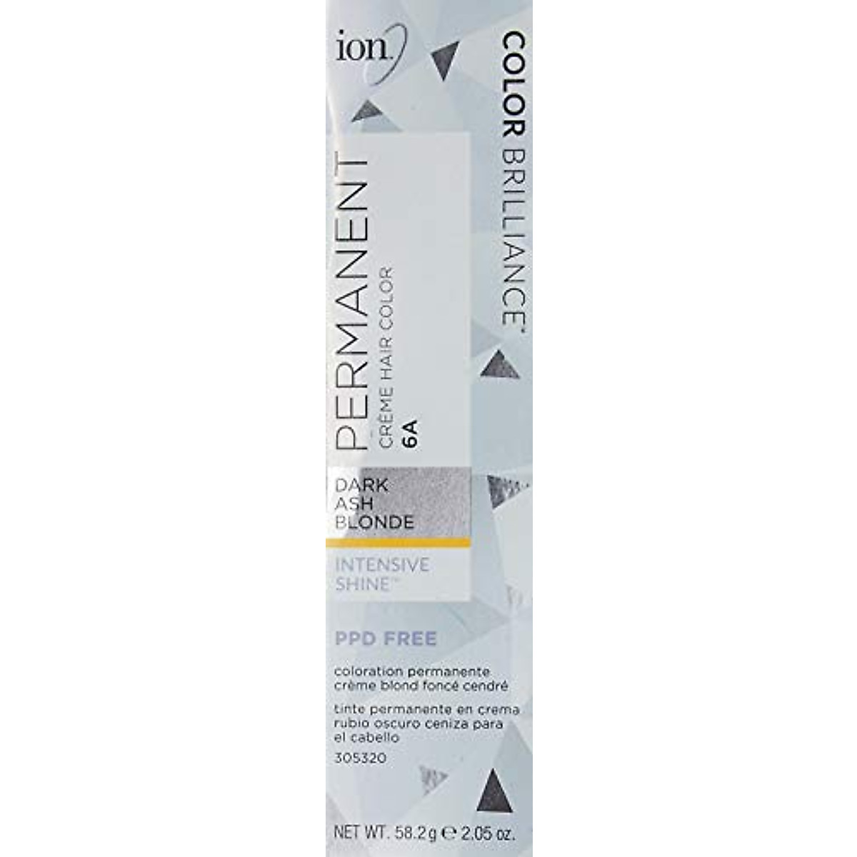 ion Permanent Creme Hair Color 6A Dark Ash Blonde, Vegan, Cruelty Free, PPD Free, 100% Gray Coverage, Long-Lasting, Fade-Resistant Color, 2.05 oz