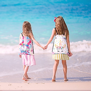 WAWSAM Rainbow Kids Drawstring Backpack - 13" x 18" Sports Gym Bag for Girls Waterproof Beach Swimming Travel Sackpack Birthday Christmas Gift with Zippered Pocket