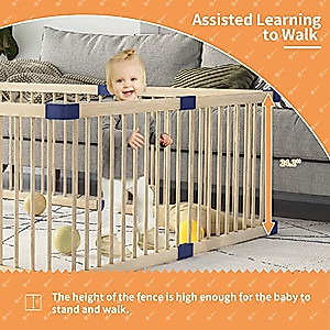 Linor Baby Playpen Kids Fence with Safety gate, 78.7"x70.8" Extra Large Playpen for Babies and Toddlers, Baby Play Yards, Activity Center Playpen for Twins, Children, 100% Natural Wood