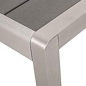 Great Deal Furniture Odelia Outdoor Modern Aluminum Dining Bench with Faux Wood Seat, Gray and Silver