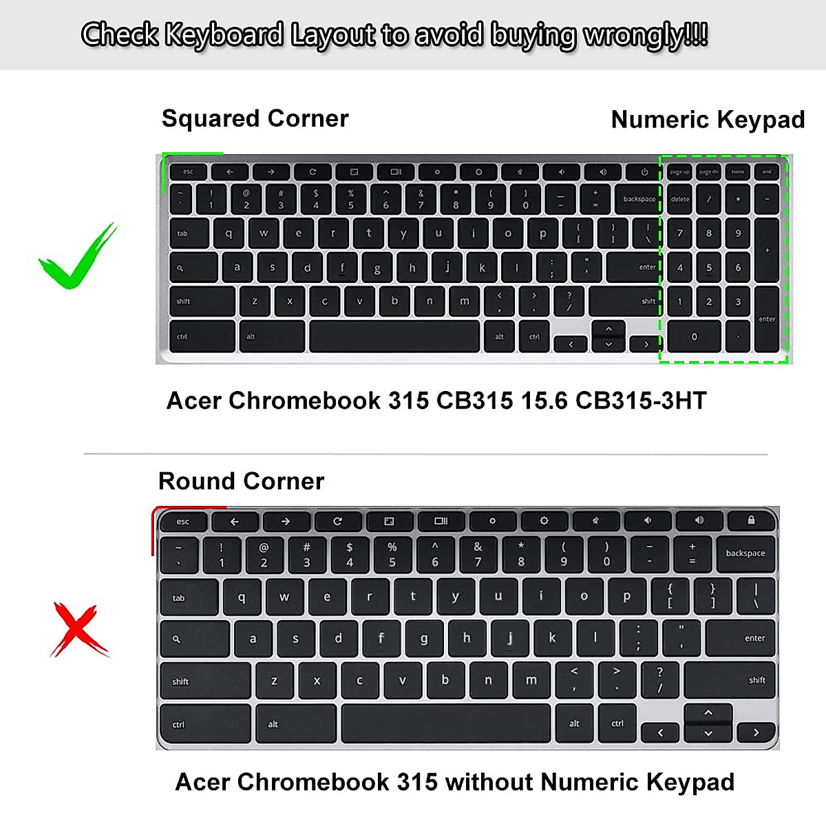 Keyboard Cover for 15.6" Acer Chromebook 315 CB315-3HT/Acer Chromebook 715 CB715/17.3" Acer 317 Chromebook Laptop with Numeric Keypad, Acer Chromebook 15 CB315-3HT-C296/C6XF/C16B Skin-Gradual Pink