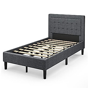Giantex Upholstered Bed Frame, Modern Platform Bed w/Button Tufted Headboard, Solid Slats Support Mattress Foundation, No Box Spring Needed, Easy Assembly, Noise-Free Design, Twin, Grey