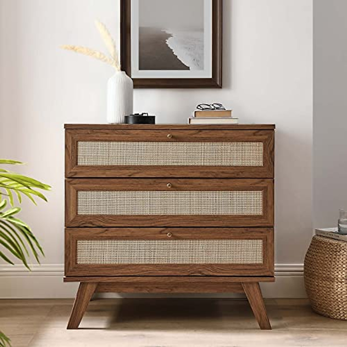 Modway Soma 3-Drawer Dresser in Walnut, 31 x 18.5 x 30