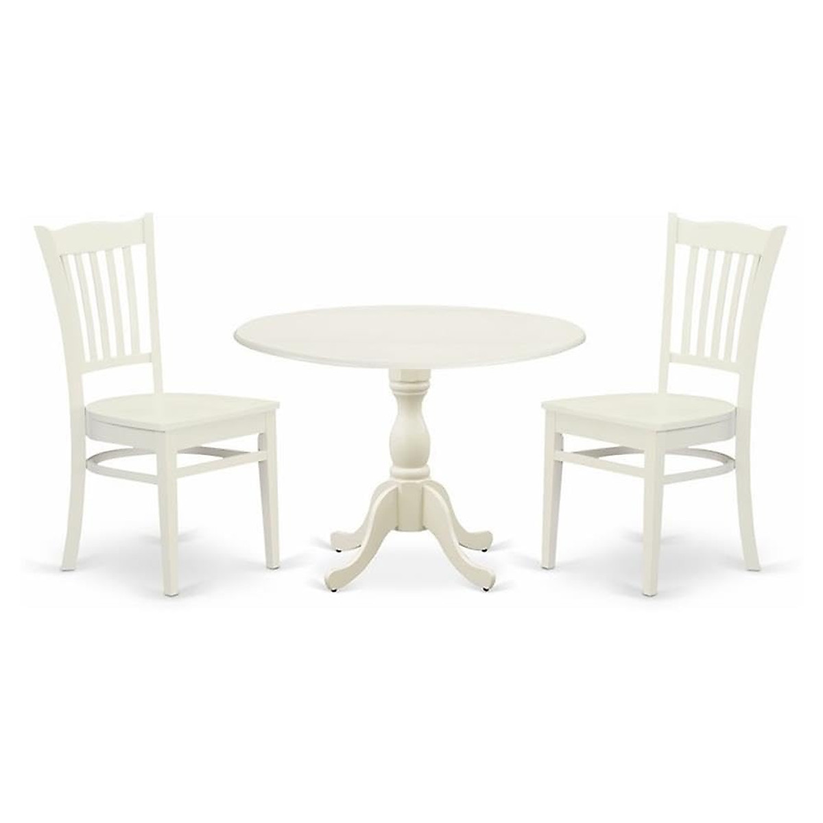 East West Furniture DMGR3-LWH-W 3 Piece Dining Set Contains a Round Dining Room Table with Dropleaf and 2 Kitchen Chairs, 42x42 Inch, Linen White