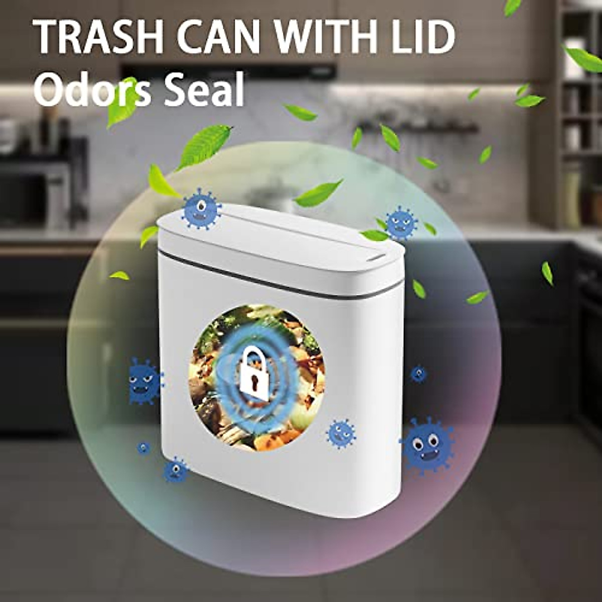 Smart Touchless Bathroom Trash Can with Lid, 3.4 Gallon Volume Automatic Motion Sensor Rubbish Can Waterproof Electric WasteBasket, Narrow Garbage Can for Kitchen/Bedroom/Bathroom/Living Room/Office
