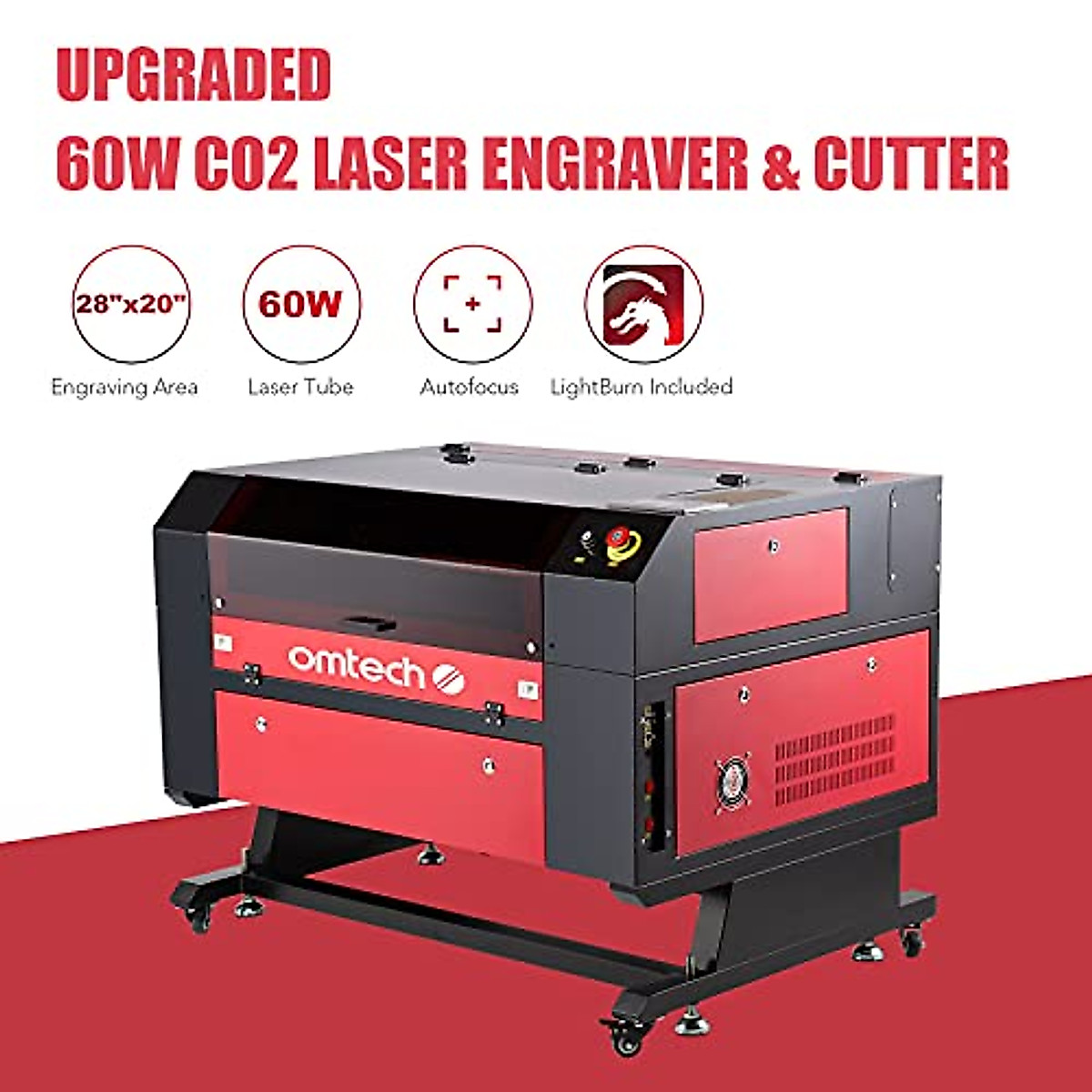 OMTech 60W CO2 Laser Engraver and Cutter, 60W 20"x28" Laser Engraving and Cutting Machine with Autofocus, Air Assist, 2 Way Pass, RDWorks, LightBurn Software for Windows Mac OS Linux
