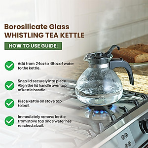 CAFÉ BREW COLLECTION Borosilicate Glass Stove Top Whistling Tea Kettle - Best BPA Free Whistling Tea Kettle - Best Glass Tea Kettle - 12 Cup Stovetop Glass Whistling Tea Kettle by Medelco