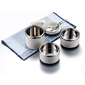 Lille Stackable Stainless Steel Thermal Compartment Lunch/Snack Box, 3-Tier Insulated Bento/Food Container with Lunch Bag, Fork & Spoon, Smart Diet, Weight Control, 43 OZ, Grey