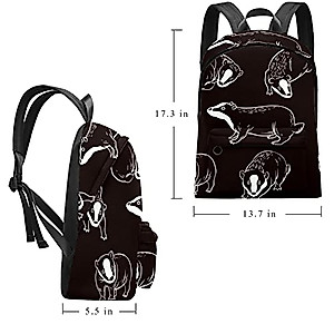 Large Canvas Backpack Cute Honey Badger Black Background College School Men & Women