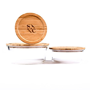 Stone & Clay Food Storage Containers Set - Glass Meal Prep Lunch Boxes with Bamboo Lids - Reusable, Microwavable, and Dishwasher Safe - 3 Round Containers - Small (21oz), Medium (32oz), Large (59oz)