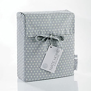 Nate Home mDesign by Nate Berkus 200TC 4-Piece Cotton Percale Sheet Set | from mDesign, Twin XL Size, 1 Flat Sheet/1 Fitted Sheet/1 Standard Pillowcase/1 Accent Pillow, (Light Blue/Cream)