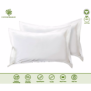 Cotton Delight Queen Pillow Shams Set of 2 White 100% Natural Cotton 600 Thread Count Premium White Pillow Shams, Queen Pillow Shams Pillow Covers with 2 Inch Flang, 20 x 30 inch