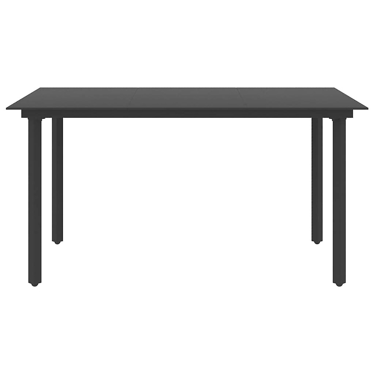 vidaXL Modern Patio Dining Table in Black - Outdoor Furniture with Powder-Coated Steel Frame and Glass Top - 59.1"x31.5"x29.1"
