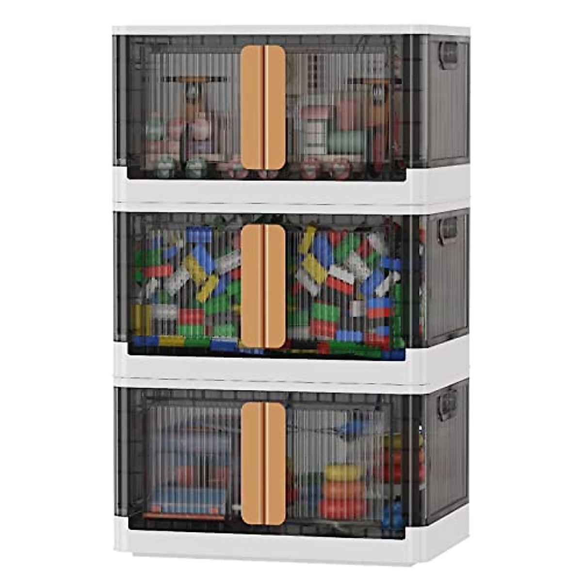 Sineda 3 Pack Storage Bins with Lids - 19 Gallon Stackable Storage Bins. Collapsible Storage Bins with Wheels and Door, Ideal for Storage and Organization. (19 Gal - 3 Pack, White)