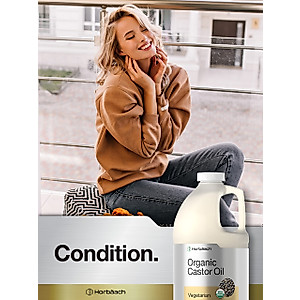 Horbäach Organic Castor Oil 64 fl oz | for Topical Use and Hair | Cold Pressed, Hexane Free | Vegetarian, Non-GMO