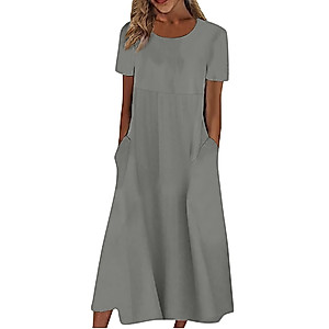 Women Shirts for Leggings Summer Calf Length Cover Up Womens Short Sleeve Dressy Casual Print Cotton Crewneck Ruched Baggy Soft Pullover Gray.