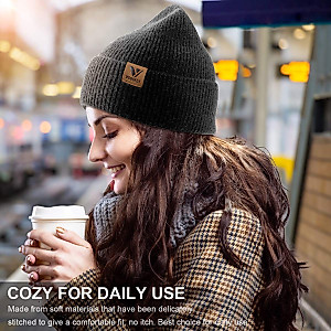 Vgogfly Unisex Knit Beanie Hats Slouchy Winter Knitted Hat Warm Men Women Soft Stocking Cap Ski Cuffed Black