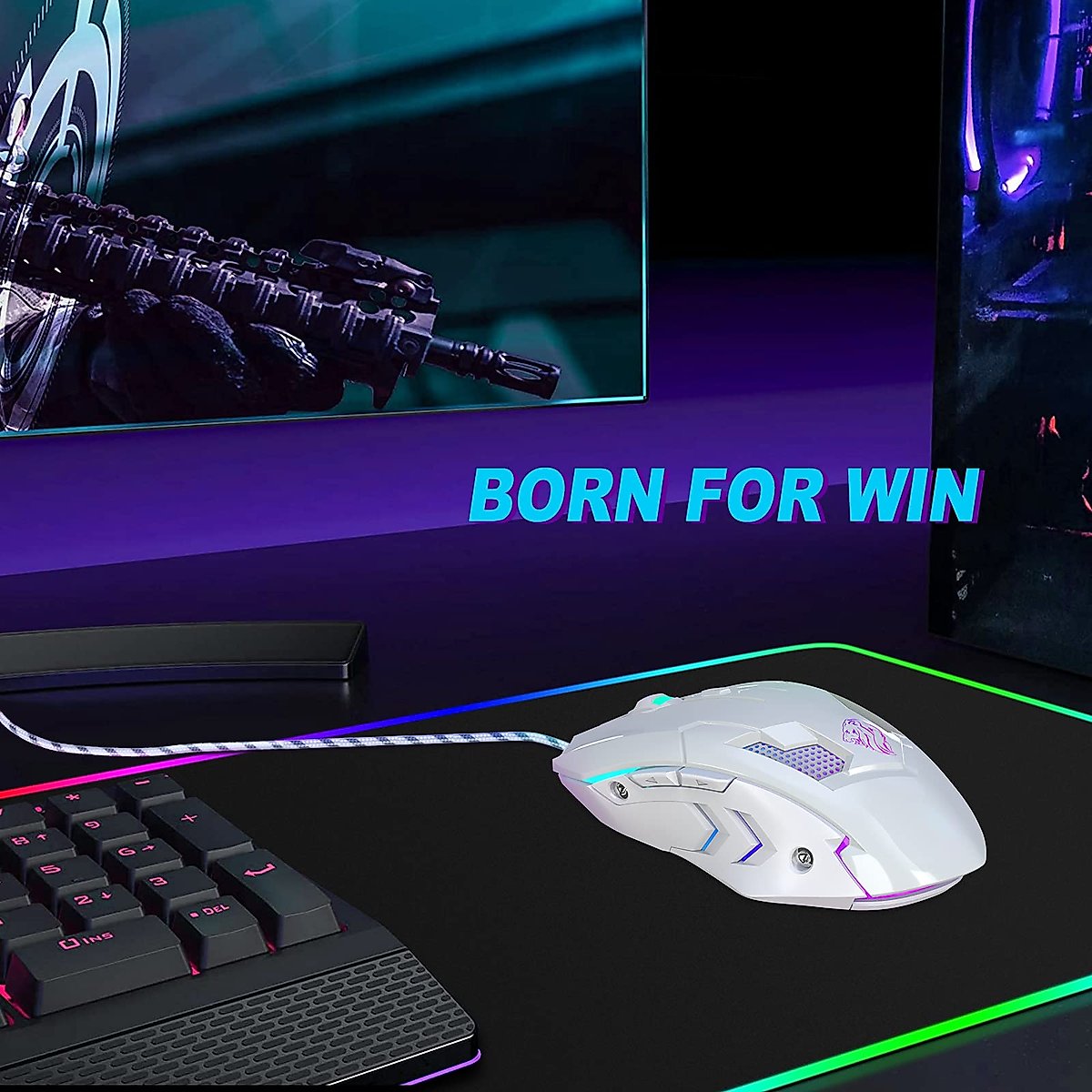 aMZCaSE Wired Mouse, RGB Optical Computer Mouse, USB Corded Mouse with 6 Buttons, 7200 DPI Adjustable Office and Home Wired Gaming Mouse for Laptop Windows PC Desktop Notebook-White