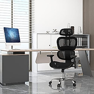 SMUG Ergonomic Office High Back Computer, Mesh Home Desk Lumbar Support, Tilt and Lock, Comfy Rolling Executive Swivel Task Chair with 3D Adjustable Headrest and Armrests, Black