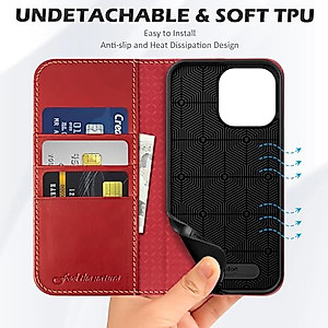 SHIELDON Case for iPhone 14 Pro Max 5G, Genuine Leather Wallet Case Magnetic Cover RFID Blocking Card Holder Kickstand Drop Protection Case Compatible with iPhone 14 Pro Max 6.7" 2022 - Retro Red