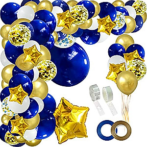 JULLIZ 148pcs Navy Blue Gold Balloon Arch Garland, Royal White Gold Confetti Balloons for 2023Graduation Shower Wedding Birthday Classroom Decoration