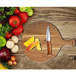 Affinty Decor Wood Cutting Board Round Paddle for Meat Bread Serving Board Charcuterie Board Circular Circle Cutting Board (Brown_12x16")