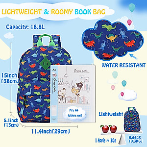 VX VONXURY School Backpack for Boys, Lightweight Kids Backpack Preschool Toddler Kindergarten Bookbag with Front Chest Buckle,Blue Dinosaur