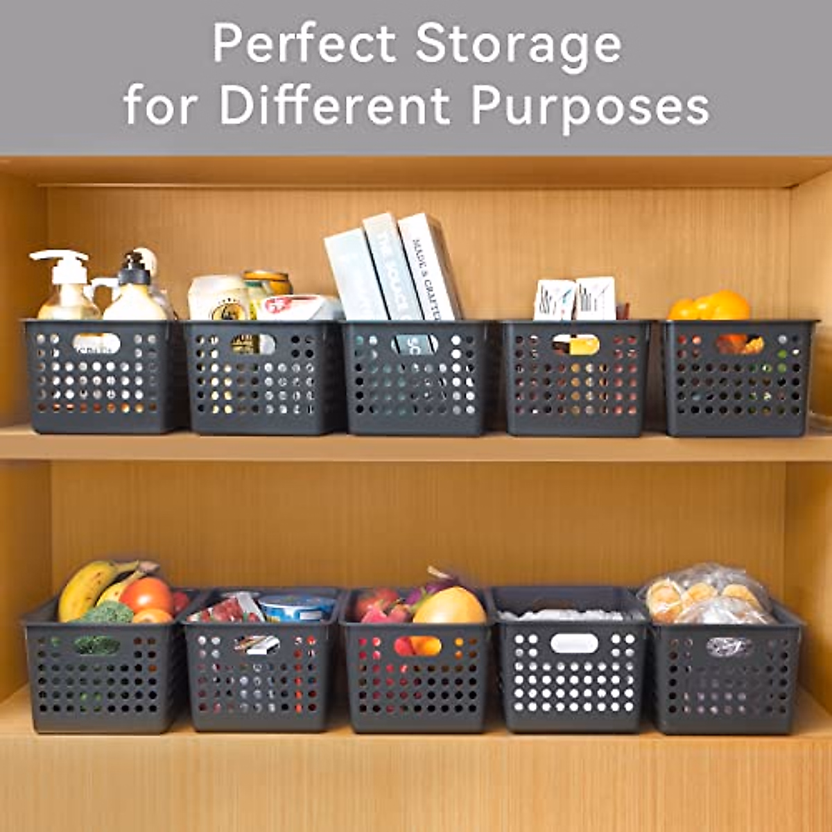 Plastic Storage Baskets 6 Pack, Small Pantry Baskets for Organizing, Woven Basket Organizer Basket Bins for Shelves, Organizer and Storage for Bathroom, Bedrooms, Kitchens