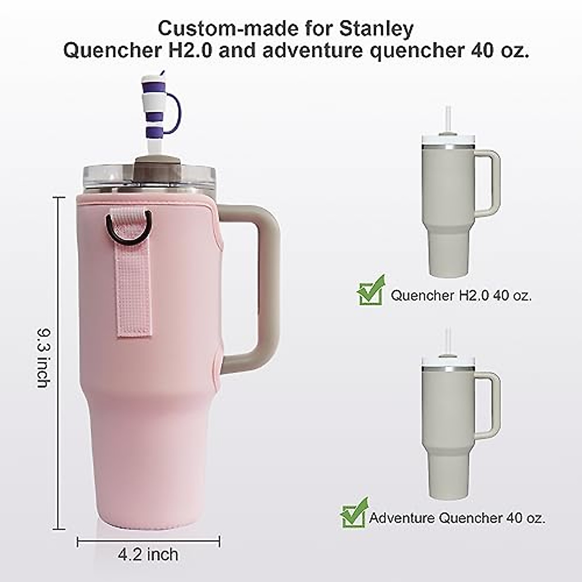 DLJZGC Water Bottle Carrier for Stanley 40 Oz Tumbler with Handle, Stanley Cup Holder with Adjustable Shoulder Strap & Straw Covers, Stanley Cup Bag, Water Bottle Bag for Hiking Travelling