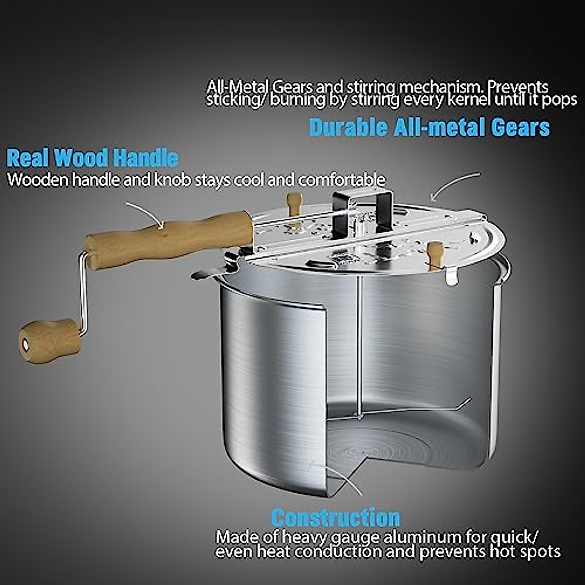 Cook N Home 02699 6-Quart Aluminum Stovetop Popcorn Popper, Red