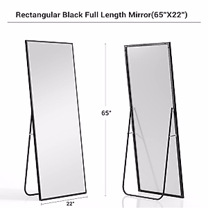 Pexfix Full Length Mirror Hanging Mirror Dressing Mirror Wall-Mounted Mirror with Stand,Full Body Mirror with Aluminum Alloy Thin Frame,Black,65"x22"