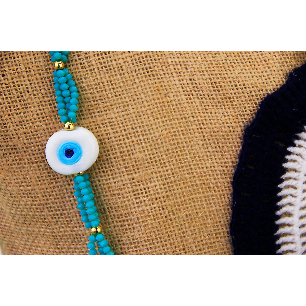 KarensLine Handmade Evil Eye Beach Bags Eco Friendly Bags Shoulder Bag Women Zipper Closure Wipeable Inner Lining