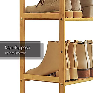 MoNiBloom Shoe Rack Organizer with Handles for Entryway, Bamboo 3-Tier Adjustable Boots Shoe Shelf Organizer for 6-10 Pairs Hallway Bedroom Living room, Natural