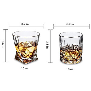 KANARS Old Fashioned Whiskey Glasses And Twisted Rocks Tumblers Set - 10 Oz Rocks Barware For Scotch, Bourbon, Liquor and Cocktail Drinks - Set of 8