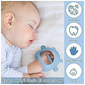 3 Pack Baby Teether Teething Toys for Babies 0-6 Months Baby Teething Toy Silicone Anti Dropping Infant Hand Teether Pacifiers Wrist Hand Chew Toys for Sucking Needs (Blue, Caramel, Green, Bear)