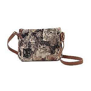Signare Tapestry Crossbody Purse Small Shoulder Bag for Women with Cat Design (XB02-CAT)