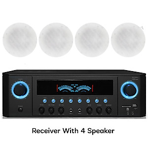 Home Theater System Kit 1000 Watts Professional Home Stereo Receiver with (Qty 4) 5.25” 175 Watts in-Wall in-Ceiling Speakers & Remote Control - Perfect for Home/Office/Bar by Technical Pro