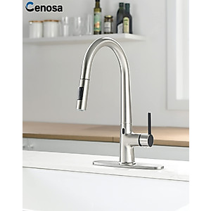 Touchless Kitchen Faucet with AC Adapter, Smart Motion Sensor Hands Free Single Handle Kitchen Sink Faucet with Pull Down Sprayer, Brushed Nickel