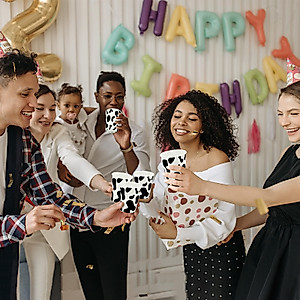 CONEHOY 60 Pcs Cow Cups Disposable Paper Juice Cups Western Cowboy Cow Cups Cow Theme Party Decorations for Birthday Party Baby Shower Farm Party Supplies (Black, White)