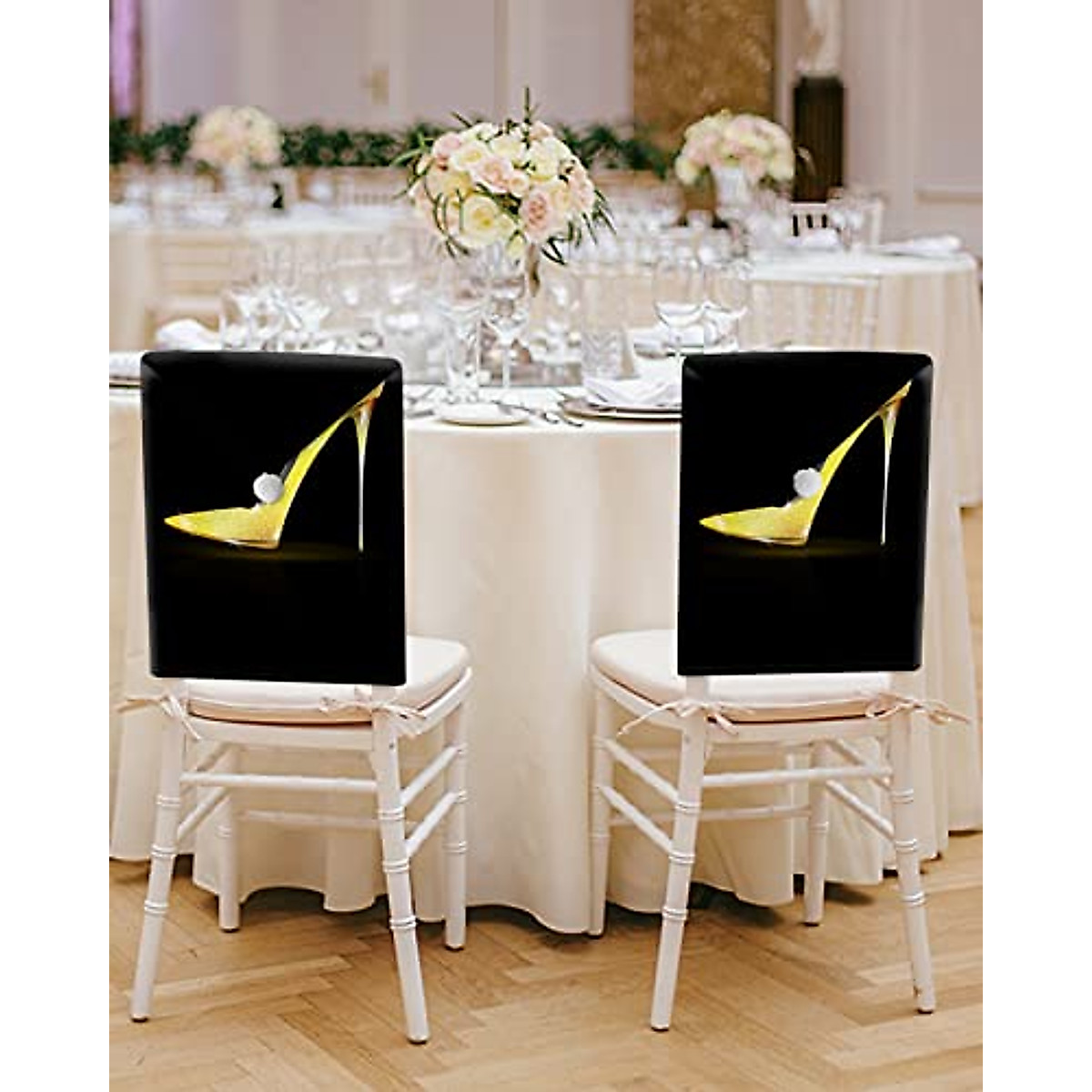 8 Pcs Dining Chair Slipcovers Golden Sexy High-heeled Shoe,Removable Kitchen Chair Back Covers,Santa Hat Chair Protector Back Cover for Dining Room Kitchen Party,Women Shining Heels on Dark Black