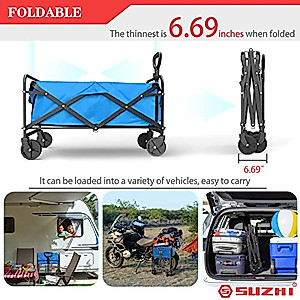 SUZHI Small Wagons Carts with Wheels Foldable, Collapsible Camping Wagon Cart On Wheels Outdoor Lounge Wagon, Fishing Wagon, Pet Wagon for Apartment Grocery