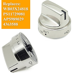 WB03X24818 GE Stove Knobs Replacement(5 Packs), Stainless Steel Colored Plastic Control Knob for General Electric Gas Range Oven, Replaces PS11729081 AP5989029 4363588(5-Year Warranty)