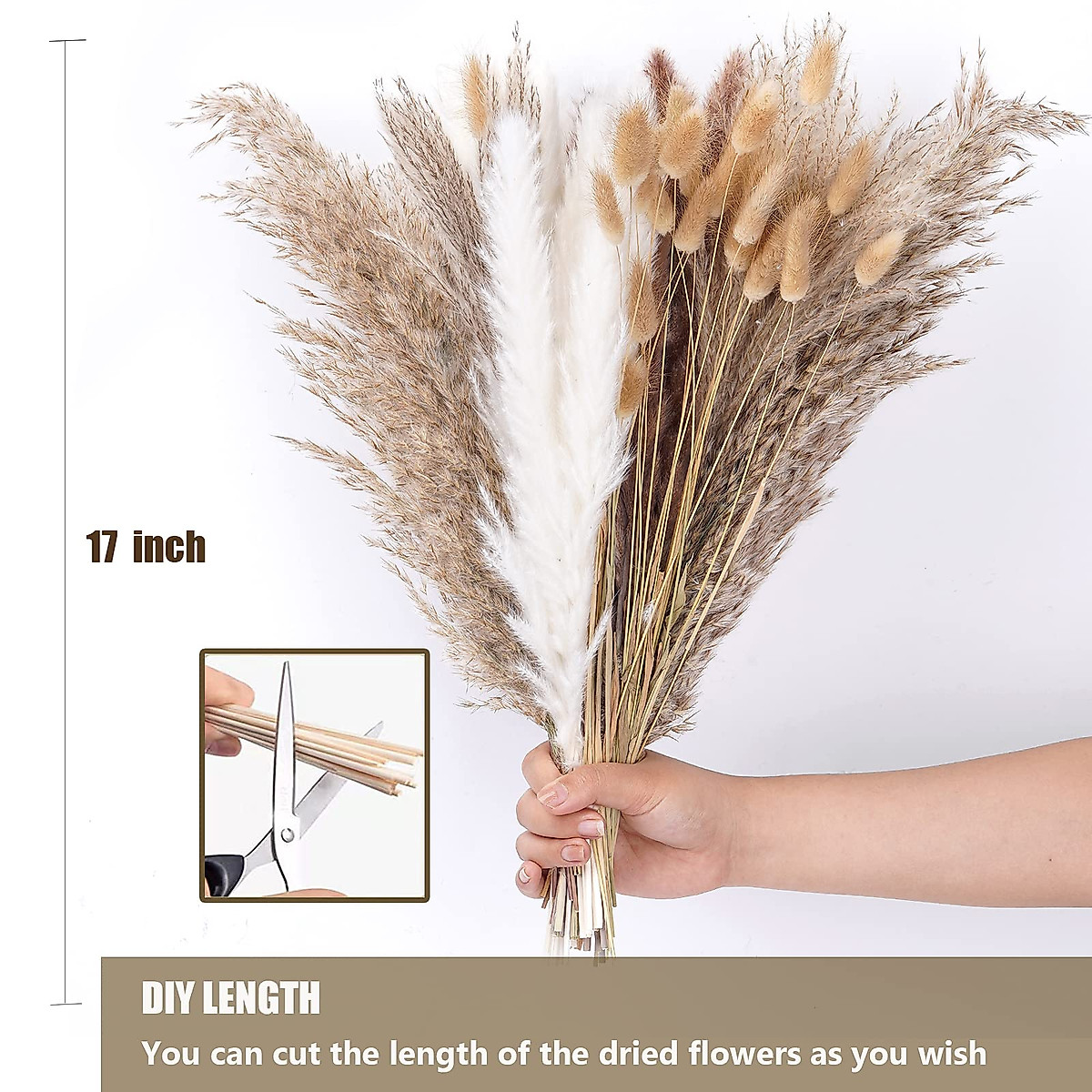95PCS Dried Flowers Pampas Grass Boho Decor, Dried Pampas Grass for Boho Home, Wedding, Baby Shower Decorations, Bunny Tails Dried Flowers, Table Decor Home Decorations