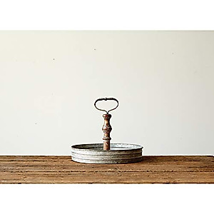 Creative Co-op DA6875 Round Metal & Wood Handle Decorative Wood Tray, Silver