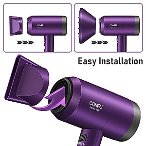 Ionic Hair Dryer, Portable Lightweight Diffuser Hair Dryer, Hair Blow Dryer with 2 Attachments Use for Curly/Wavy/Straighten Hair, Blow Dryer Fast Drying Ideal Chocie for Women and Girls Purple